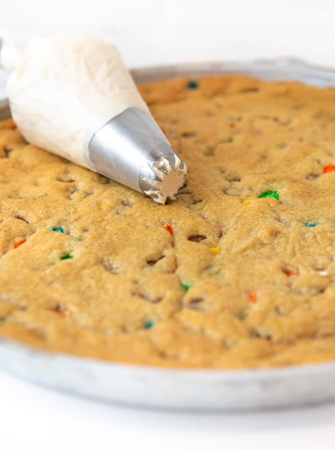 Chewy M&M Cookie Cake - Design Eat Repeat